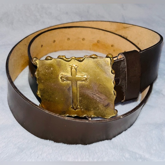 Accessories | Brass Leather Cross Belt Buckle | Poshmark